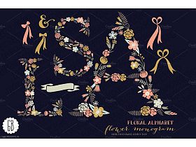 花卉字母设计素材Floral letters , monogram , floral ASL设计素材下载-寻图网